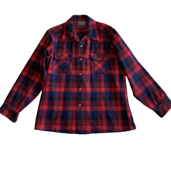 Pendleton | Shirts | 96s Vintage Pendleton Plaid Wool Shirt Deep Red ...